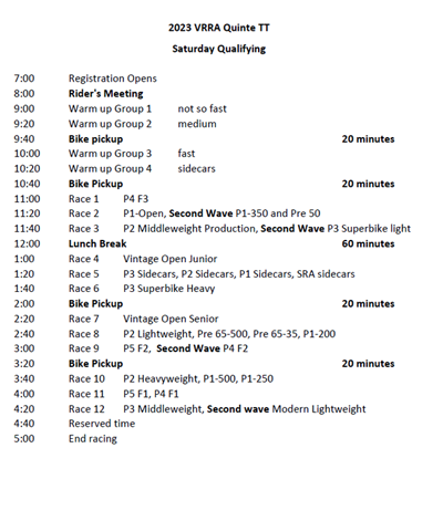 2023 TT Schedule - Vintage Road Racing Association